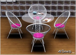 Round wire chair and glass table set for Sims 3 - 4Sims
